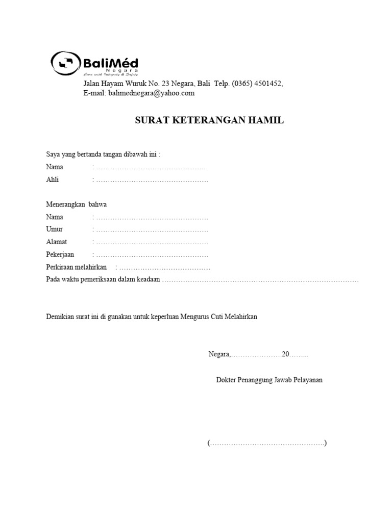 SURAT KETERANGAN CUTI MELAHIRKAN | PDF