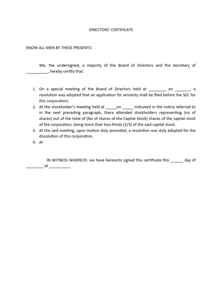 Directors Certificate | PDF