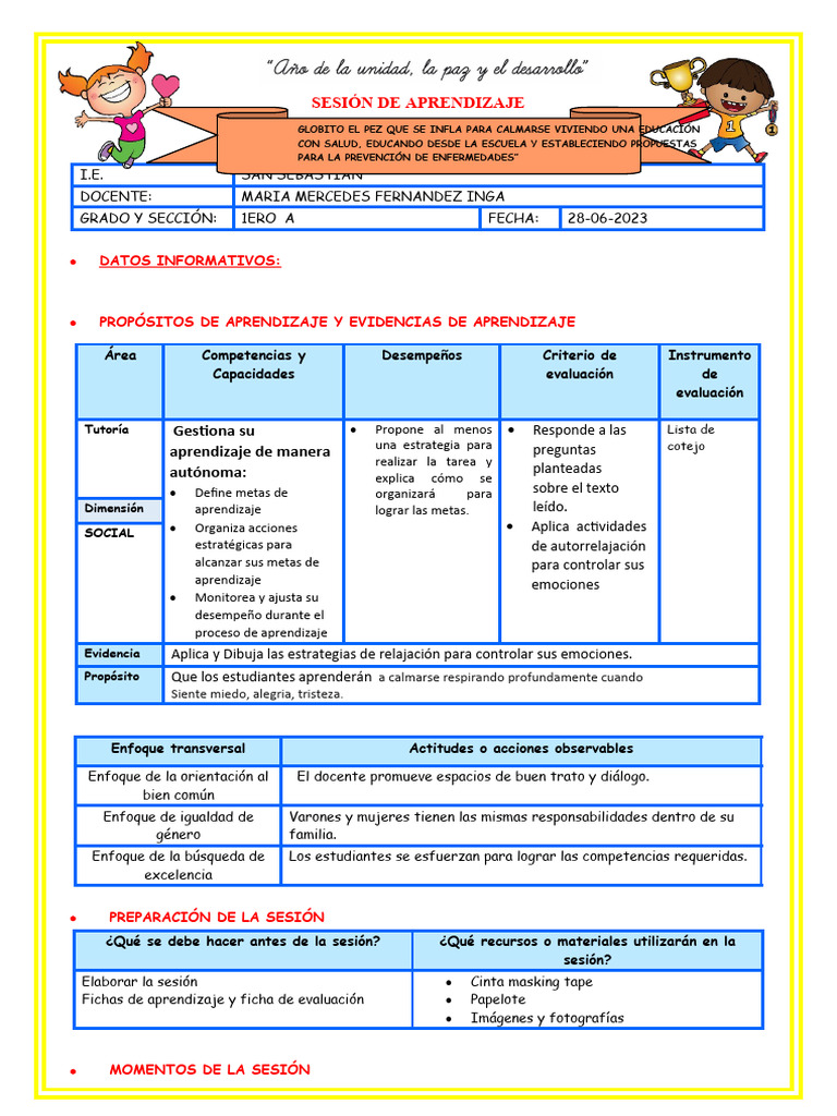 Globito: Aprendiendo a Calmarse | PDF | Evaluación | Aprendizaje