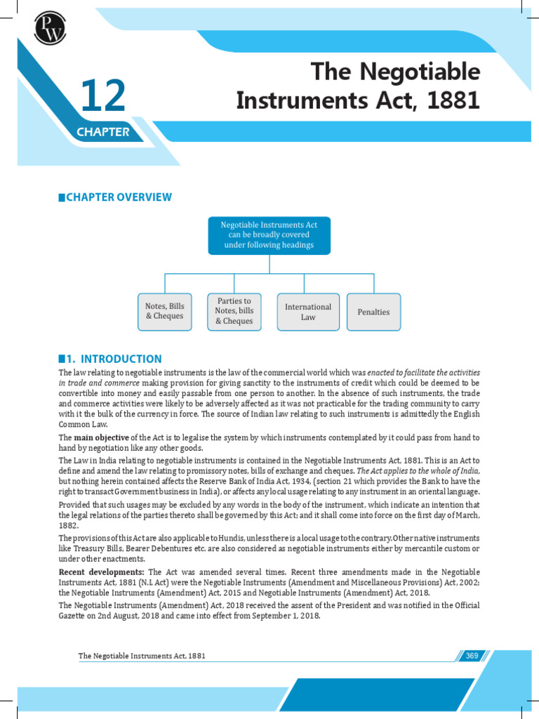 The Negotiable Instruments Act, 1881 - E-Notes - Udesh Regular - Group ...