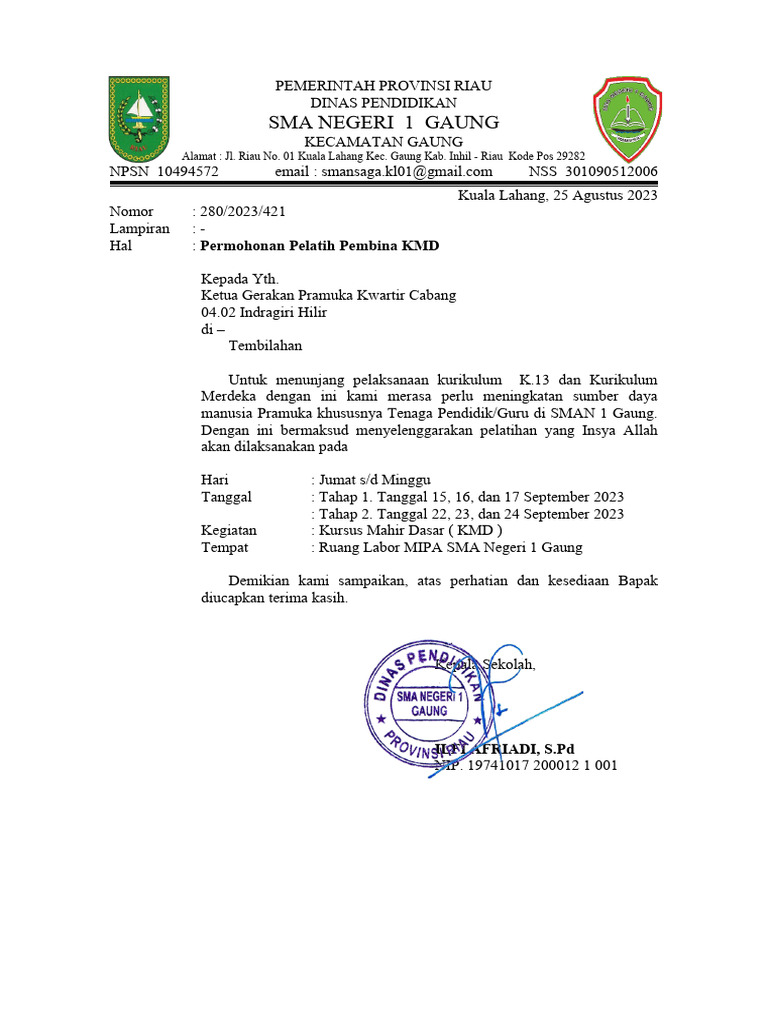 Surat Permohonan Narasumber KMD 2023 | PDF