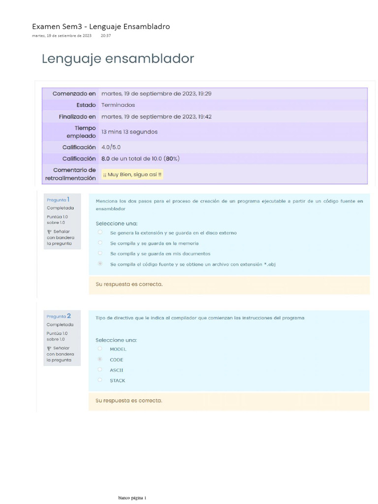Examen Sem3 - Lenguaje Ensamblador | PDF