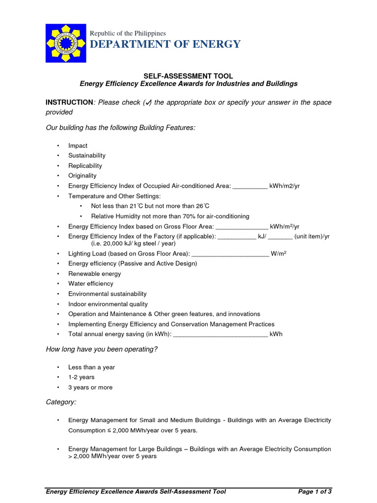 Energy Efficiency Awards Self-Assessment Tool | PDF | Efficient Energy ...