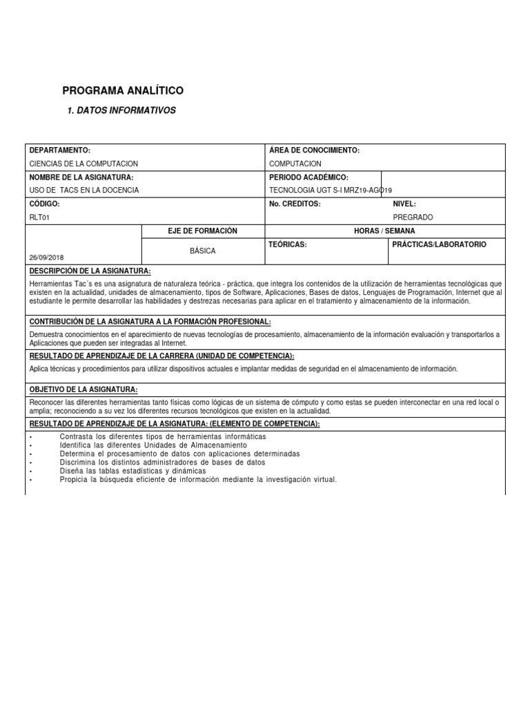 Programa Analítico | PDF | Informática | Hardware de la computadora