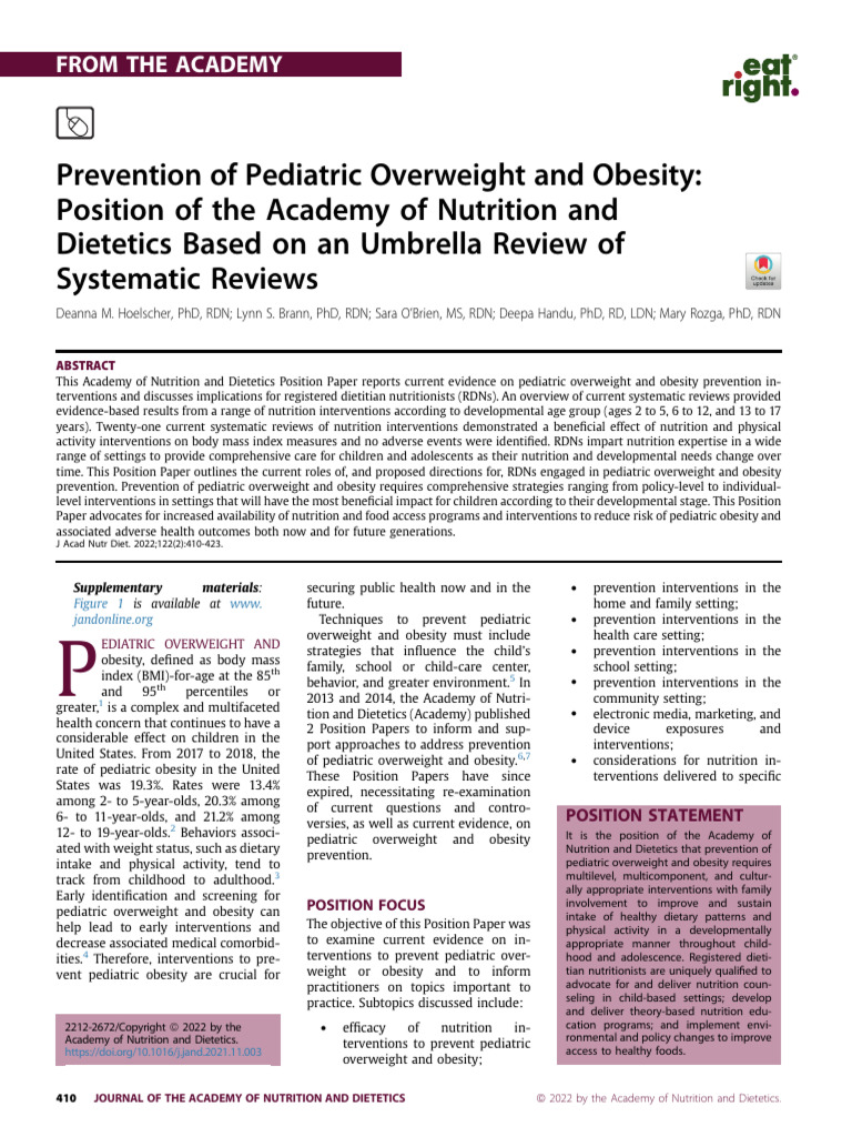 Prevention - of - Childhood - Obesity - A - Position - Paper - EAT RIGHT 2022 | Download Free ...