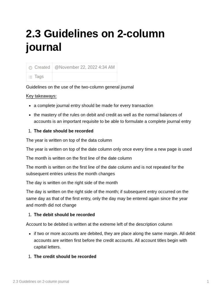 2-Column Journal Entry Guide | PDF | Debits And Credits | Business