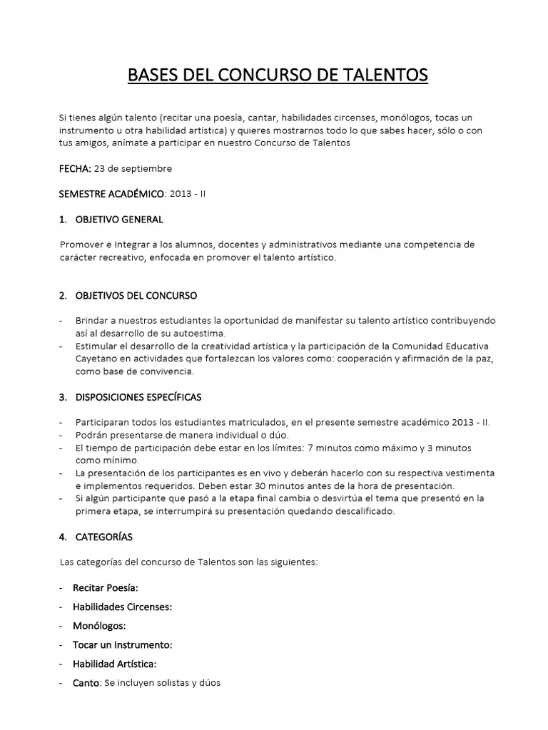 Bases de Concurso de Talentos - Cayetano Heredia - 230915 - 172053 | PDF