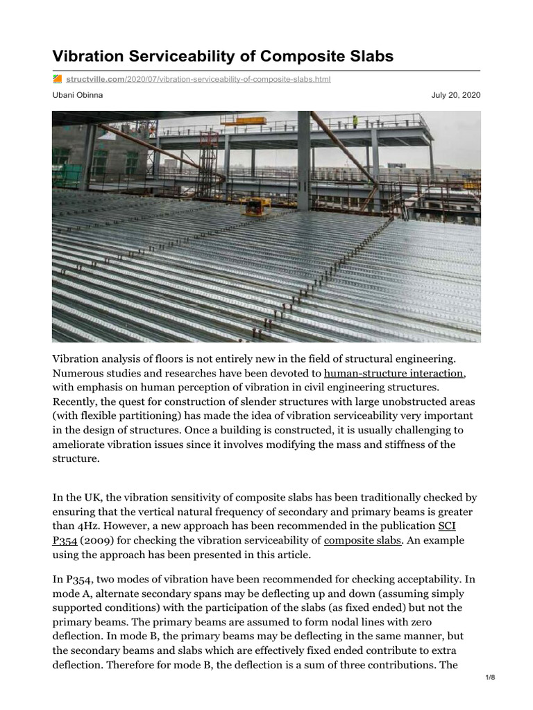Vibration Serviceability Of Composite Slabs Pdf Beam Structure