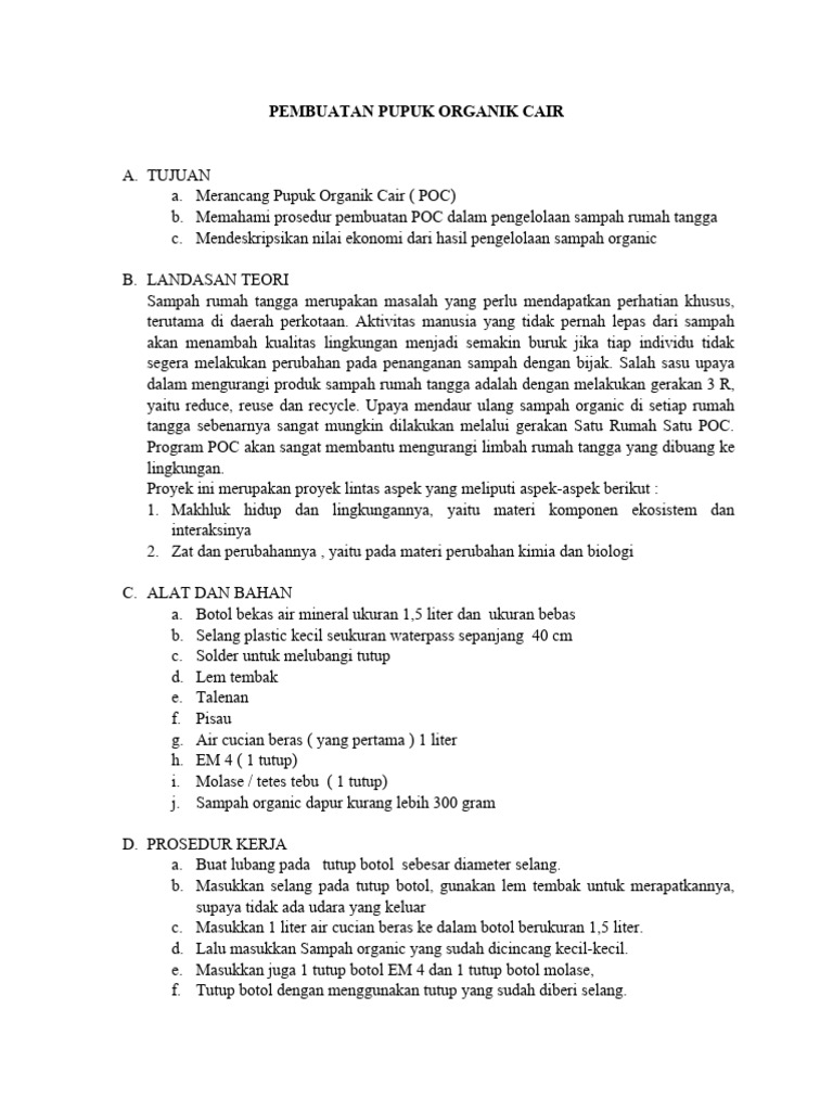 Pembuatan Pupuk Organik Cair | PDF
