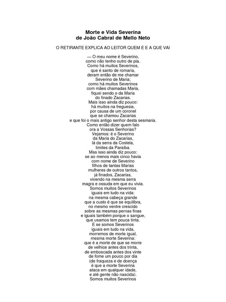 Morte e Vida Severina - Poema - 689732870 | PDF | Morte | Rosário