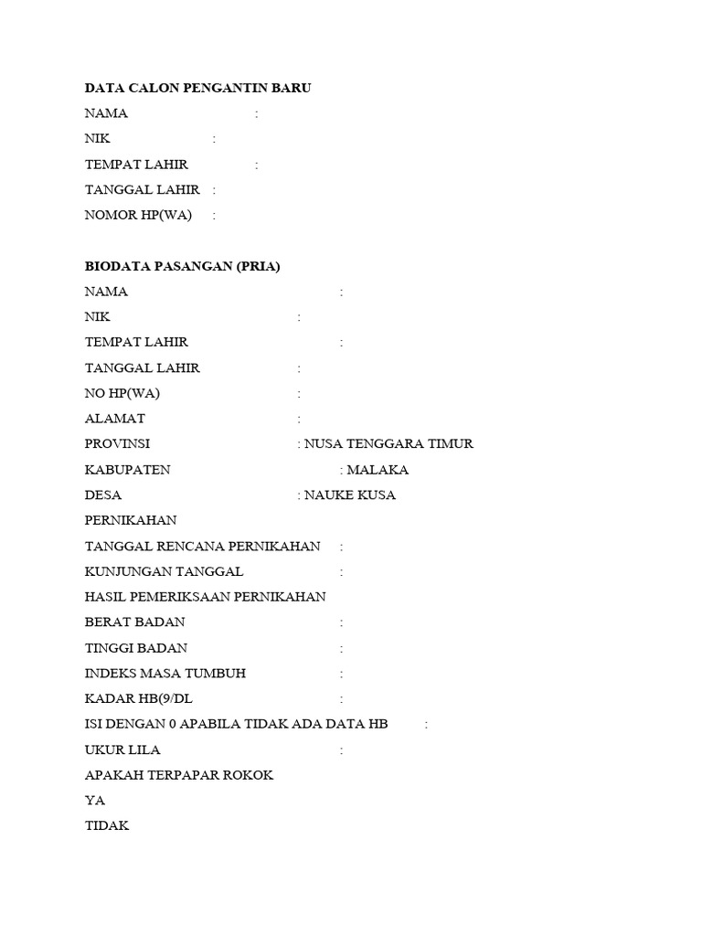 Data Catin & Ibu Hamil Malaka | PDF