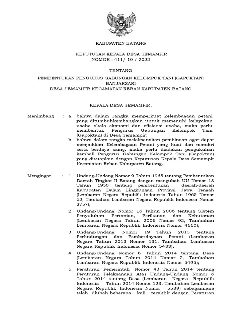 SK Pembentukan GAPOKTAN Banjarsari | PDF