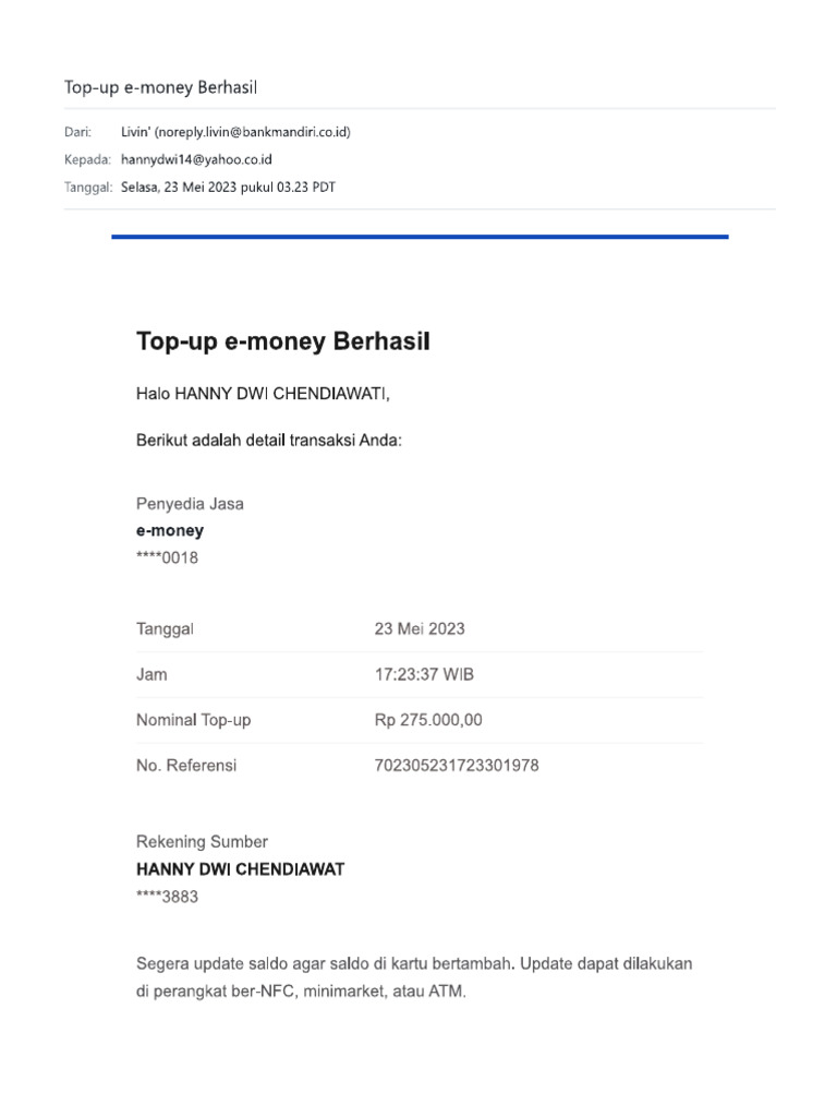 Bukti Topup Etoll Mandiri 23-05-2023 | PDF