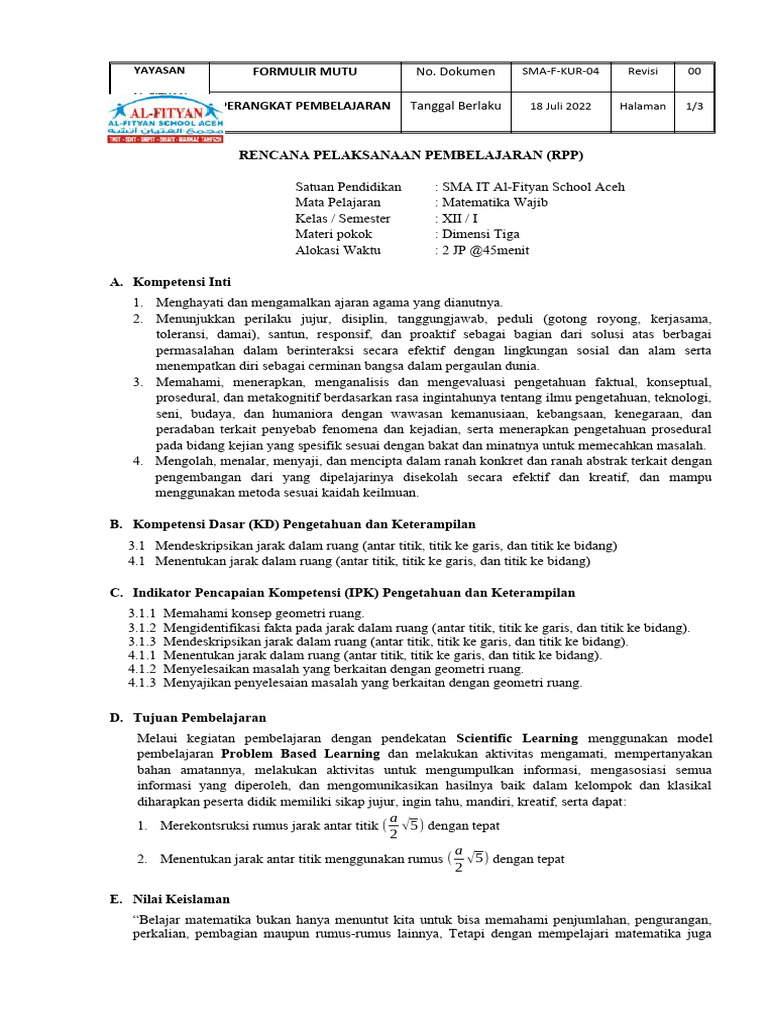 P4 RPP D3 PBL | PDF | Sains & Matematika