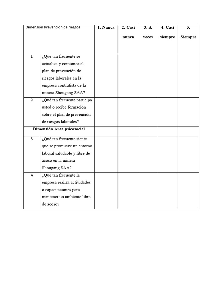 1: Nunca 2: Casi Nunca 3: A Veces 4: Casi Siempre 5: Siempre | PDF