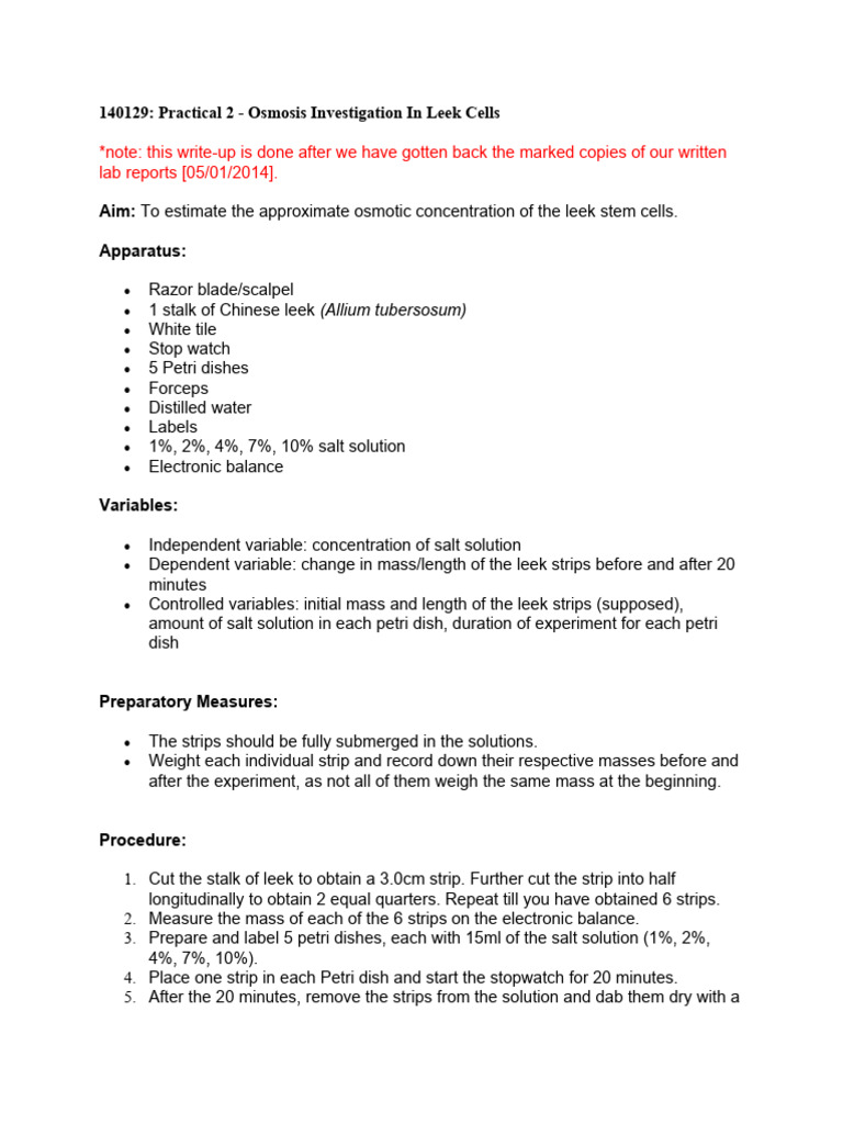 F6 OSMOSIS Practical | PDF | Osmosis | Chemistry