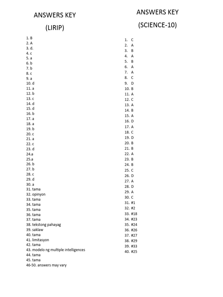 Exam 4th Quarter Answers Key | PDF