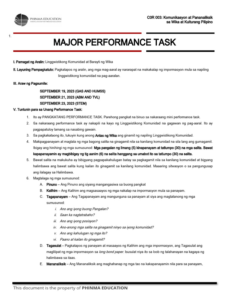 Cor 003 Major Performance Task Sy2324 1 | PDF Cor 003 Major Performance Task Sy2324 1 | PDF