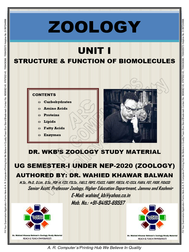 Zoology Biomolecules Study Guide | PDF | Carbohydrates | Glucose