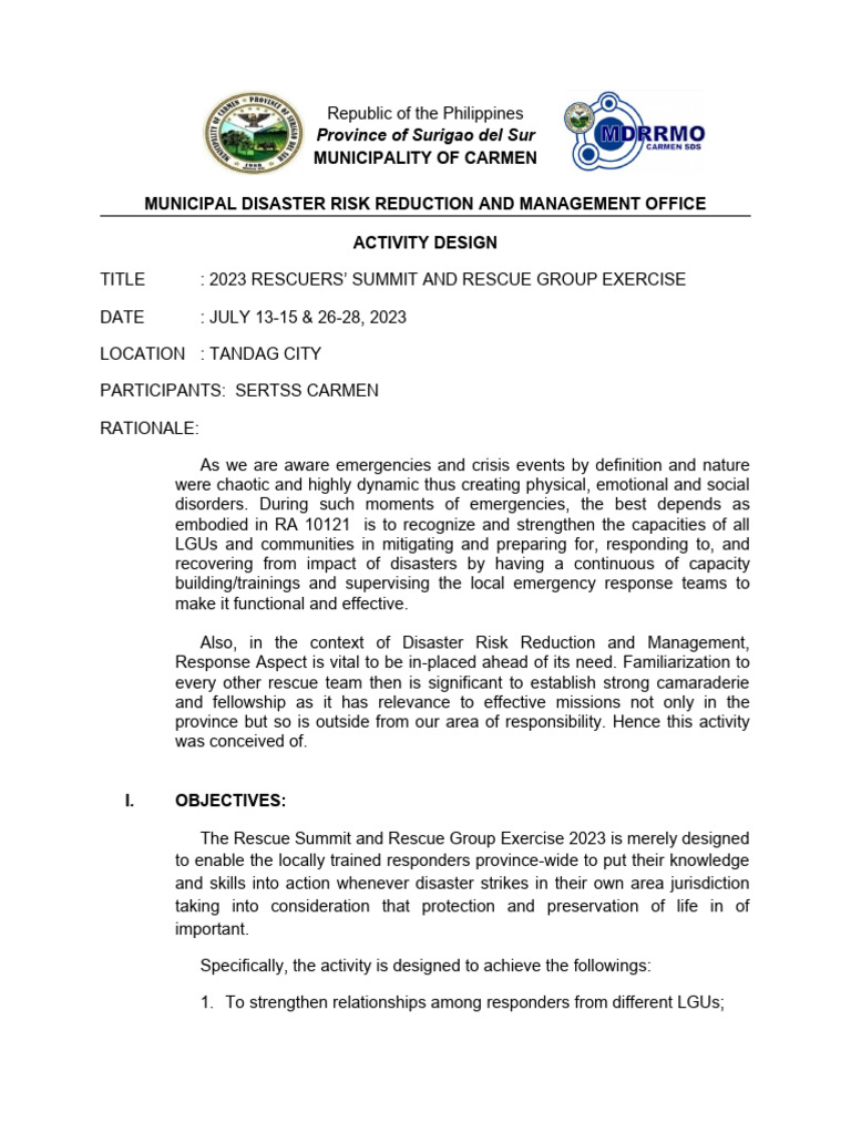 Activity Design - Iec 2023 | PDF | Emergency | Disaster Risk Reduction