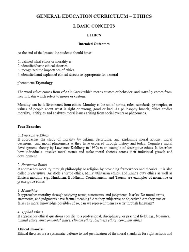 Gec Ethics Notes Pdf Morality Utilitarianism