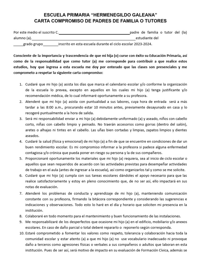 CARTA COMPROMISO 2023-2024.docx | PDF | Evaluación