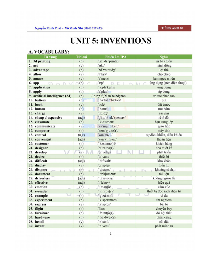 Global Success 10 Vocabulary & Grammar UNIT 5 | PDF