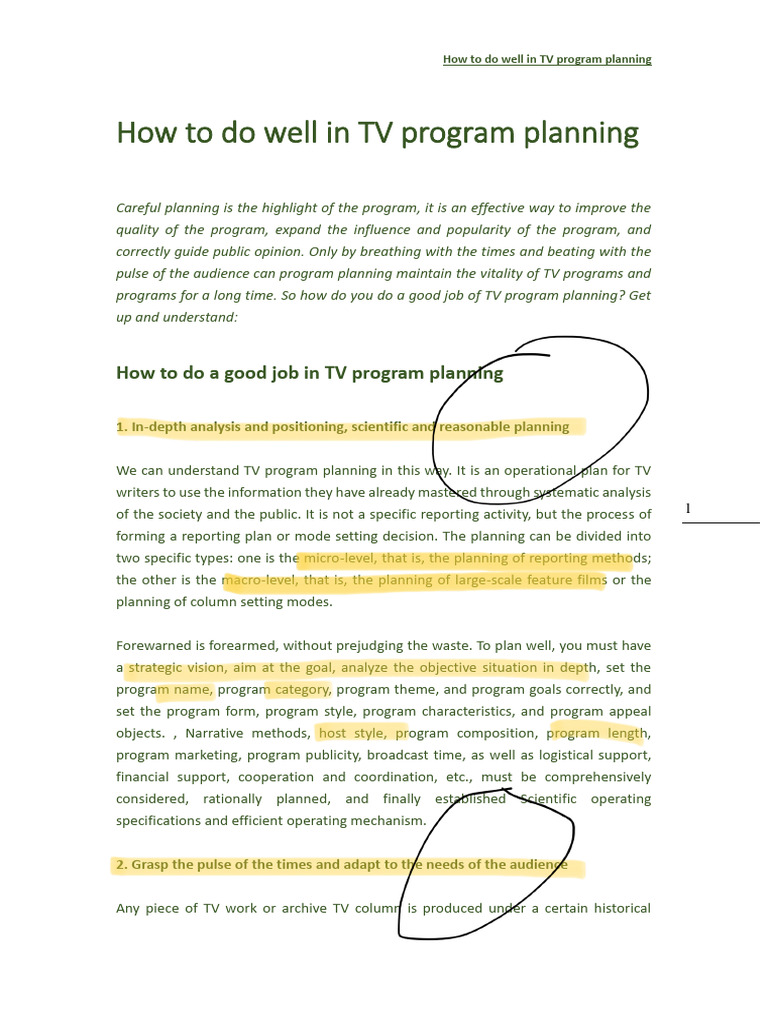 How To Do Well in TV Program Planning | Download Free PDF | Goal | News