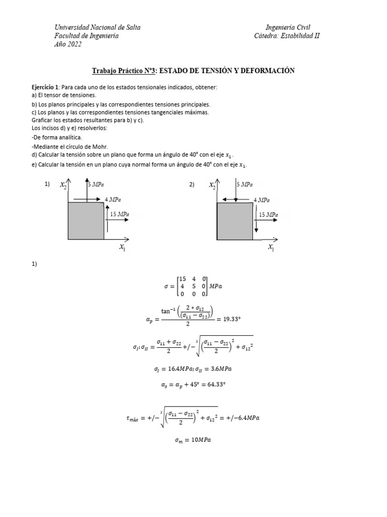 TP3 - Estado de Tensión y Deformación - Resolución | PDF | Estrés (Mecánica) | Deformación ...