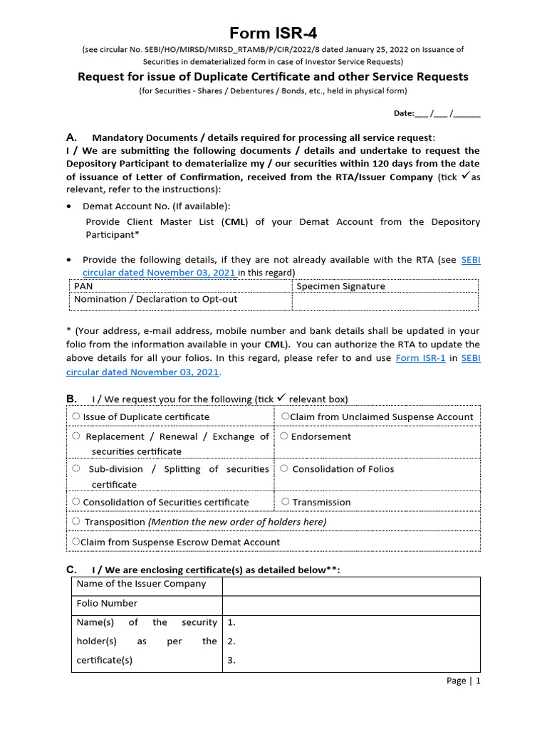 ISR-4 Form for Securities Requests | PDF | Securities (Finance ...