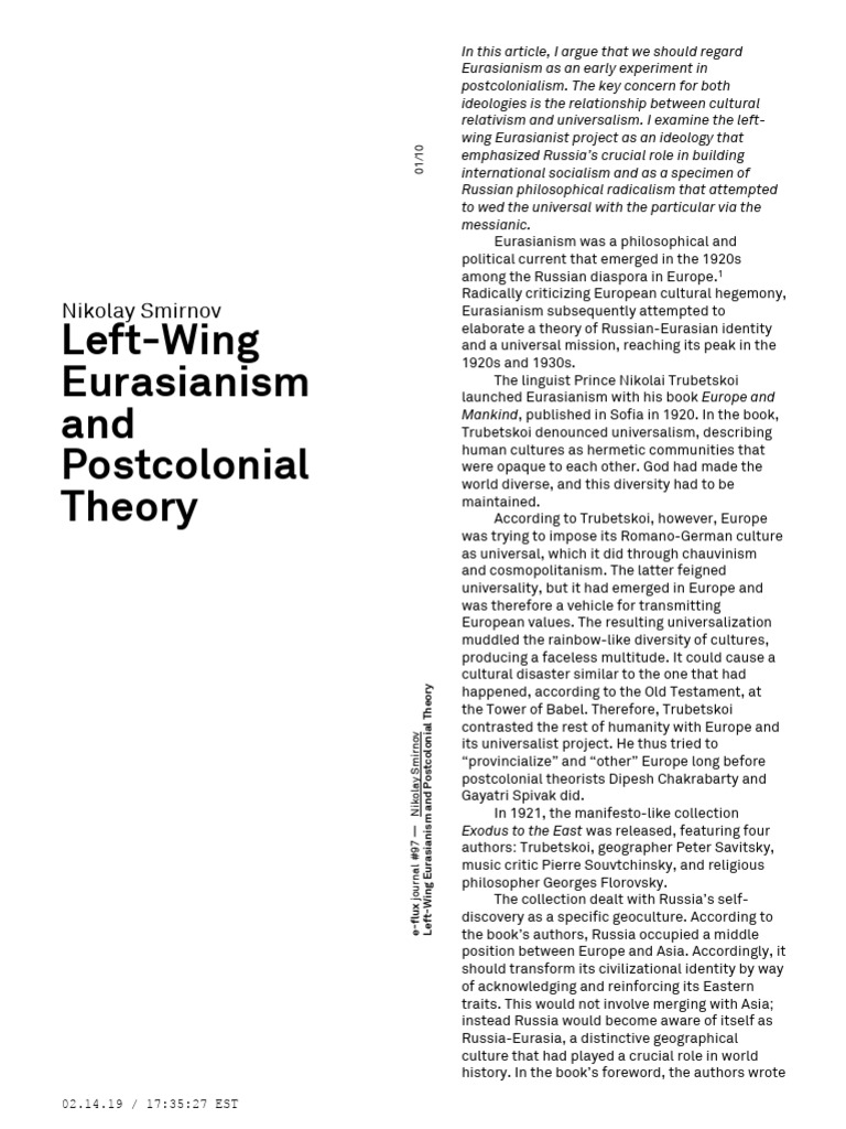 Nikolay Smirnov, Left-Wing Eurasianism and Postcolonial Theory (2019 ...