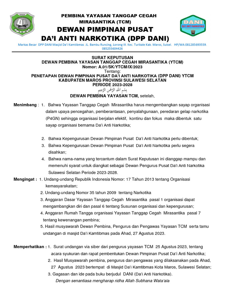 FORMATUR SK DPP DANI Sementara OK1 | PDF | Politik | Ilmu Sosial