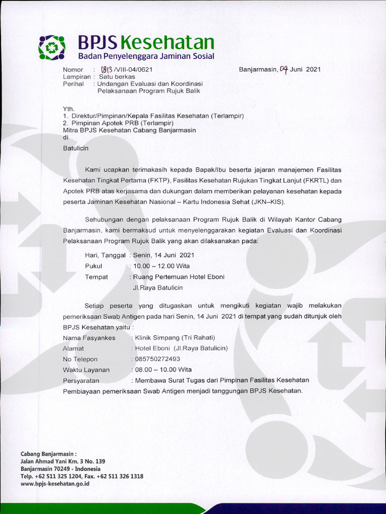 Surat Undangan Faskes Kegiatan PRB | PDF