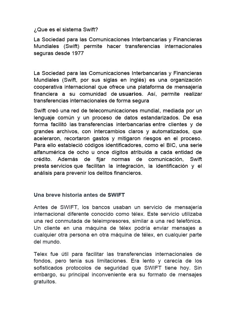 Que Es El Sistema Swift | PDF | Bancos | Transferencia bancaria