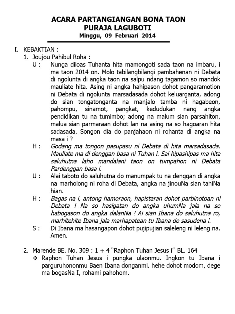 Acara Partangiangan Bona Taon | PDF