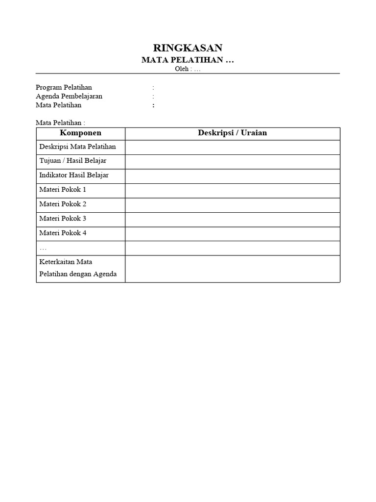 Format Ringkasan Mata Pelatihan | PDF