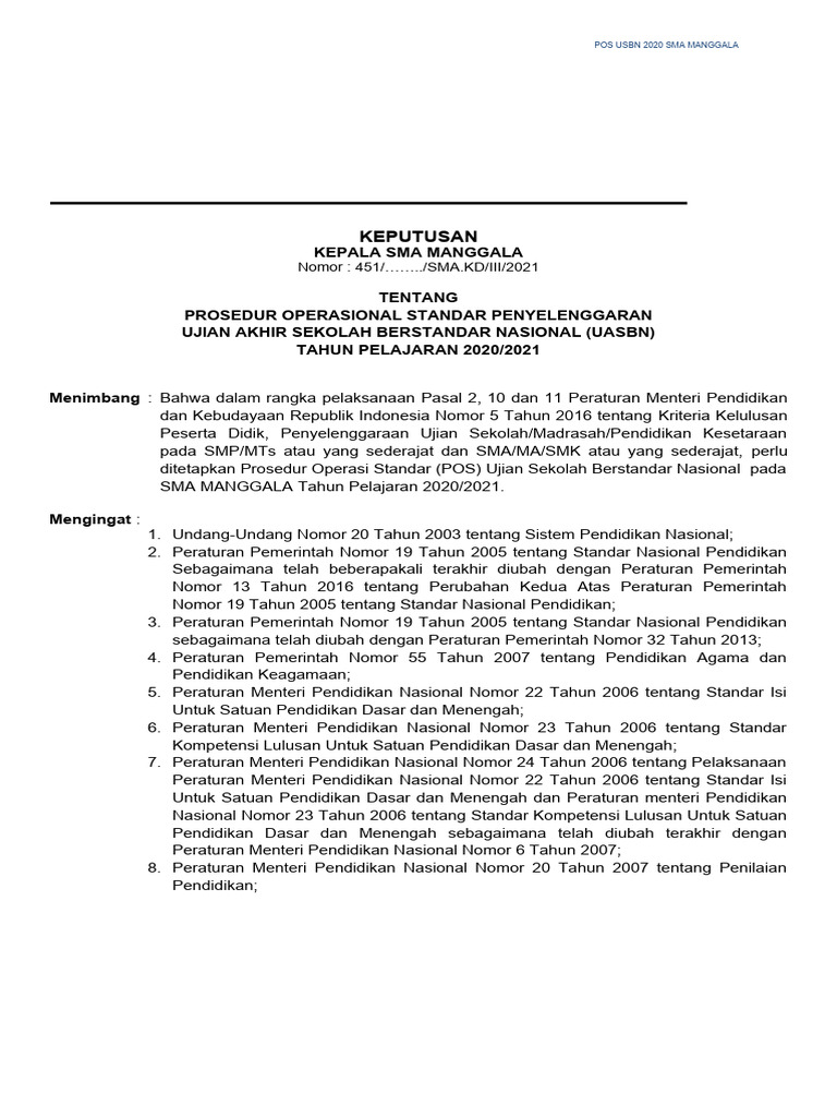 Pos Usp Sma Manggala | PDF