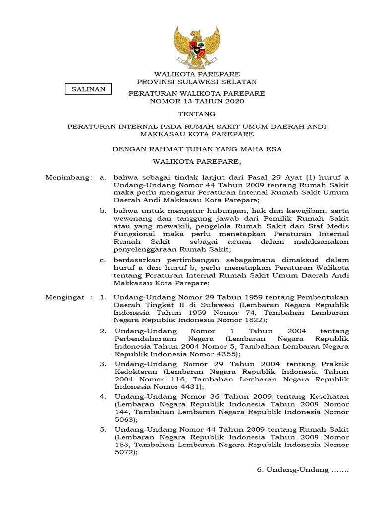 PERWA NO.13 TAHUN 2020 Pare Pare | PDF