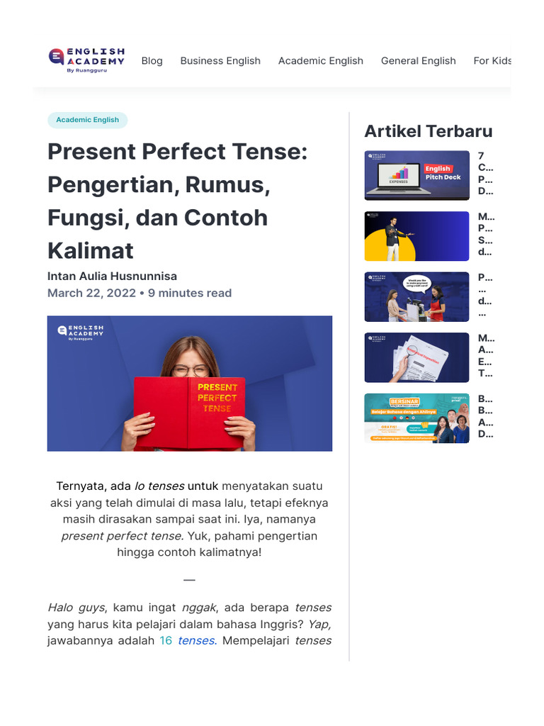 Present Perfect Tense - Pengertian, Rumus, Fungsi, Dan Contoh Kalimat - Belajar Bahasa Inggris ...