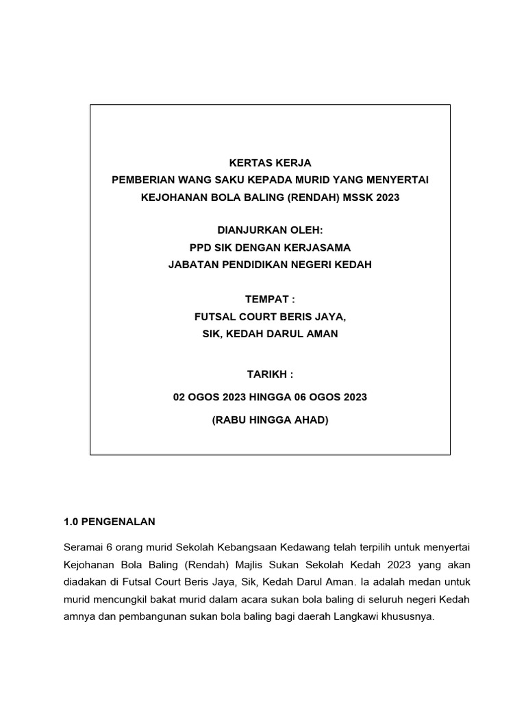 Kertas Kerja Wang Saku Bola Baling | PDF