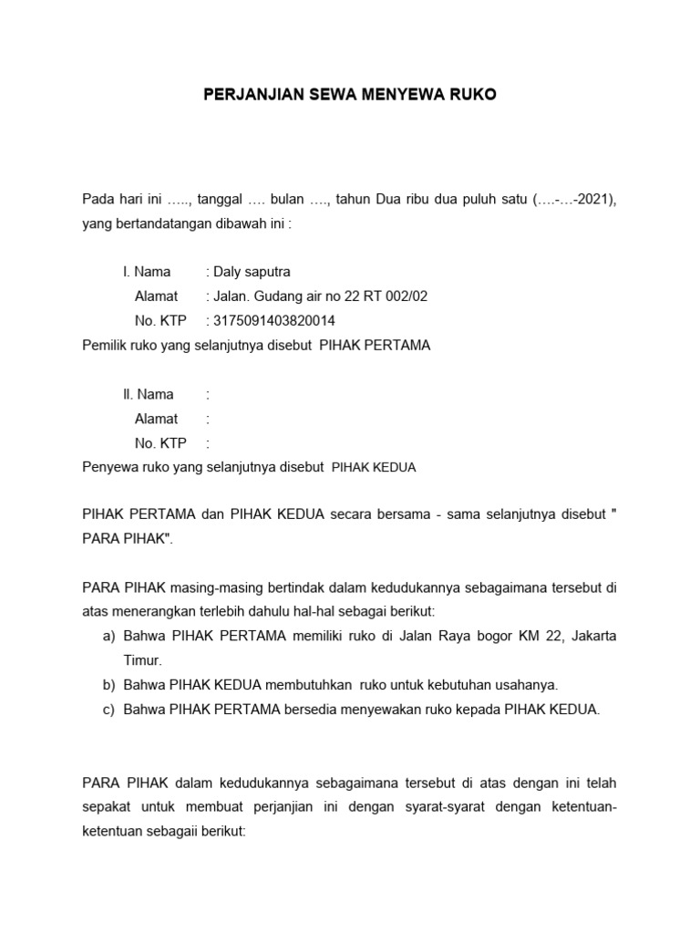 Perjanjian Sewa Ruko 2021-2026 | PDF | Hukum