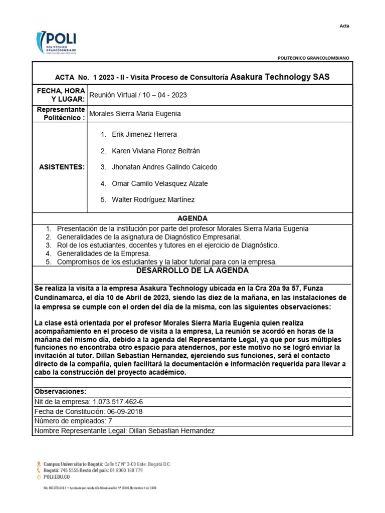 Acta 1. Corregida | PDF