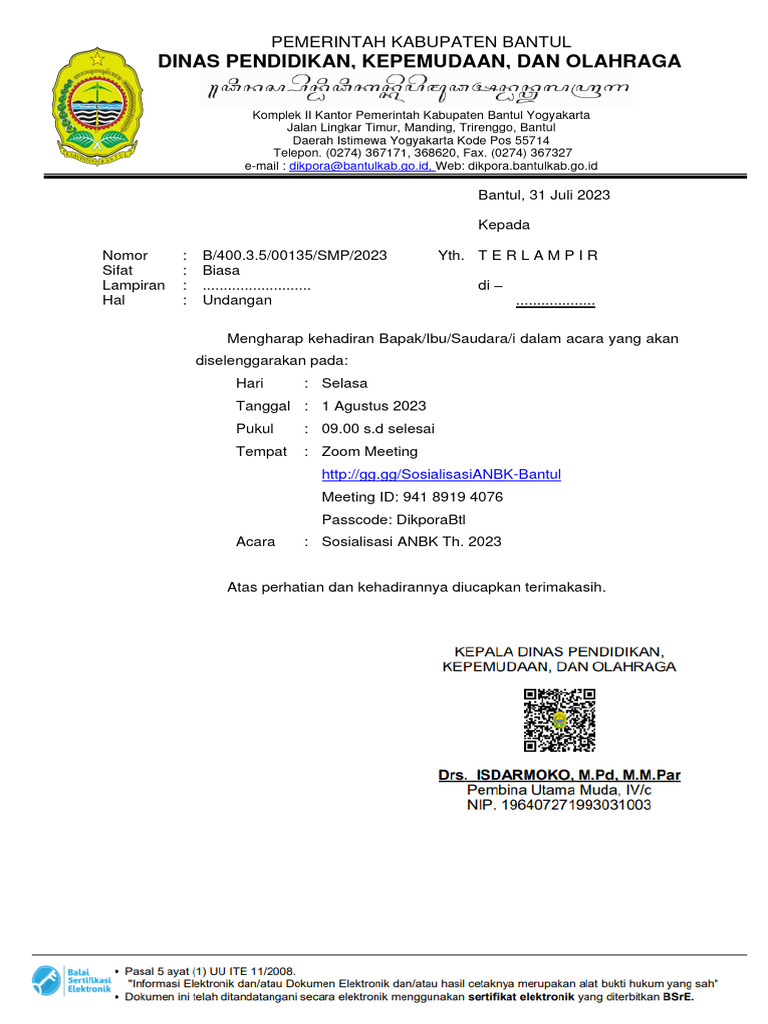 Undangan Zoom ANBK OK | PDF