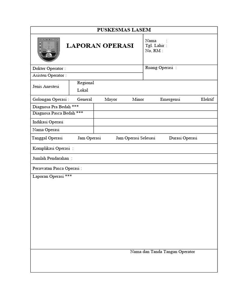 Form Laporan Operasi | PDF