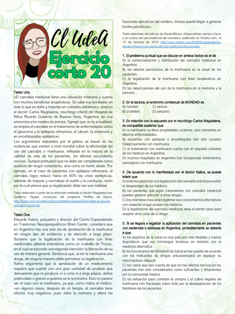 Ejercicio Corto 20 CL UdeA | PDF | Cannabis medicinal | Cannabis (Droga)