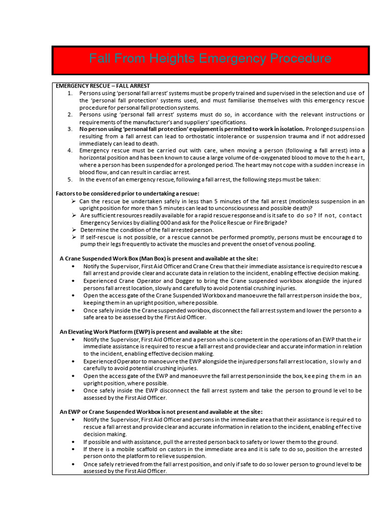Fall Arrest Emergency Rescue Protocol | PDF | Emergency | Diseases And ...