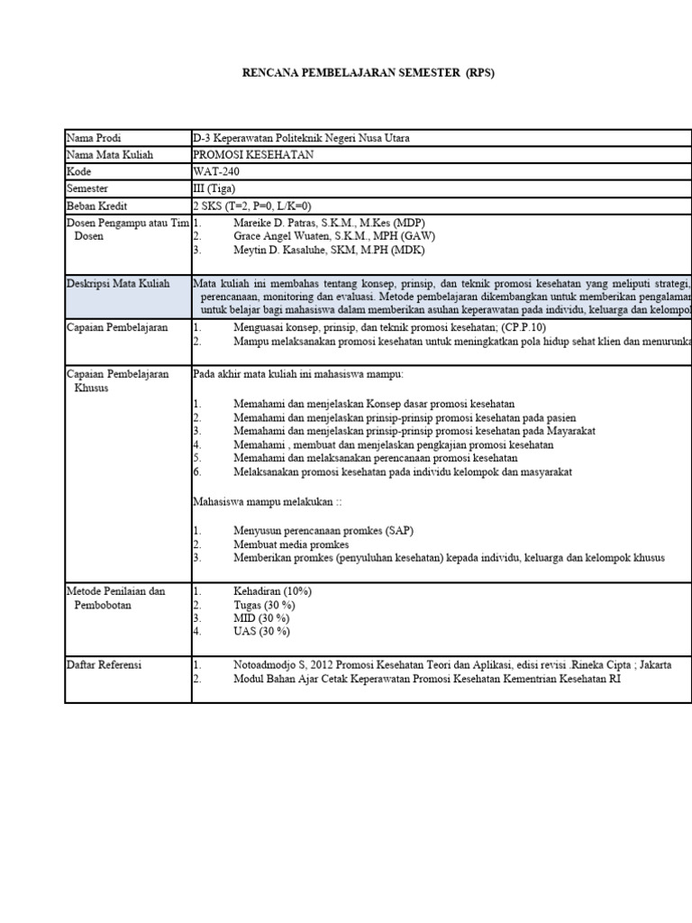 RPS Promosi Kesehatan SMTR Ganjil Ta.2023 | PDF