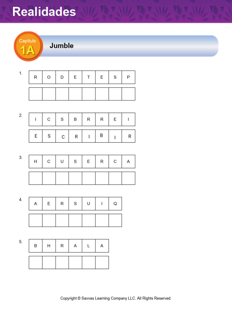 Capítulo 1A Realidades Puzzle L1 PE Jumble | PDF