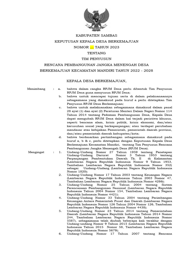 SK Tim Penyusun Rpjmdes 2022-2028 | PDF | Griya & Taman