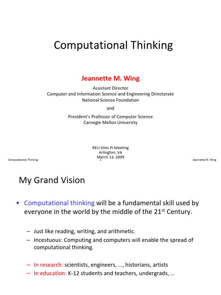 Jeannette Wing on Computational Thinking | PDF | Computing | Science